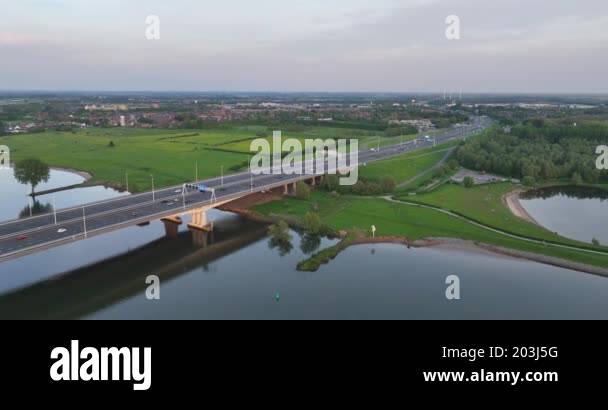 An aerial view on A2 highway and bridge, infrastrucutre in The ...