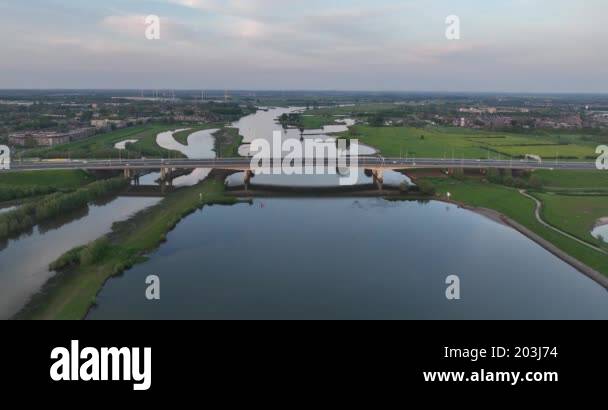 An aerial view on A2 highway and bridge, infrastrucutre in The ...