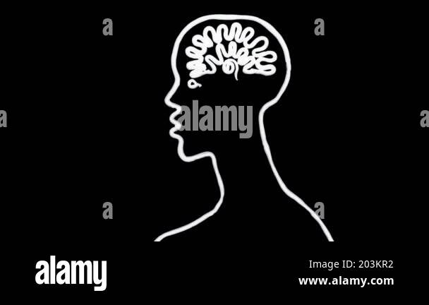 Human brain thinking concept, clay and objects over black background ...
