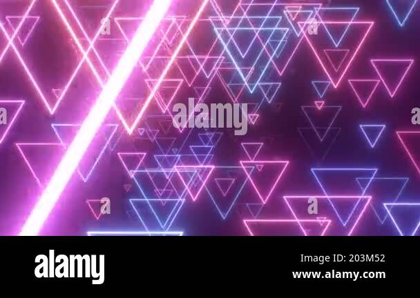 Flying Through Ultraviolet Electric Neon UV Glowing Triangle Shapes ...