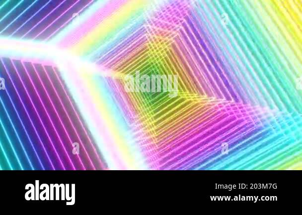 Abstract Rotating Crazy Hyper Rainbow Multicolored 3D Neon Glow Cube ...