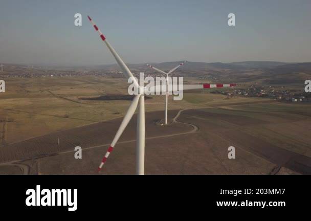 Propeller wind power near. Rotating blades of energy generators ...