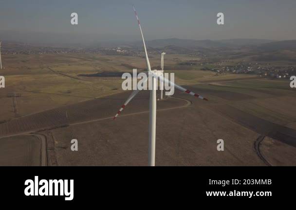 Propeller wind power near. Rotating blades of energy generators ...
