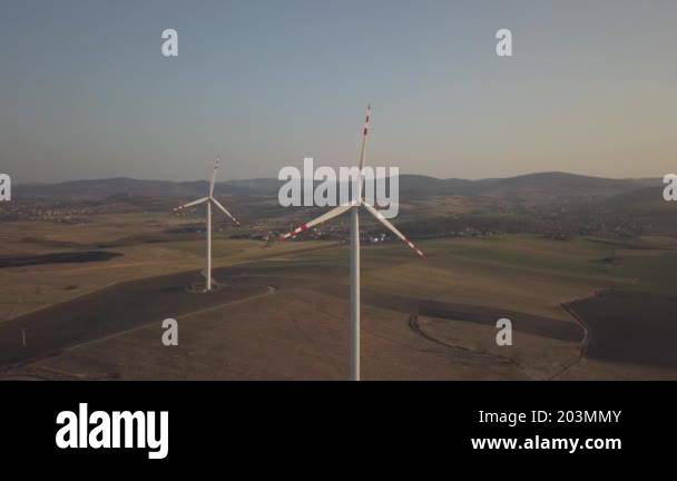 Propeller wind power near. Rotating blades of energy generators ...