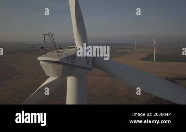 Propeller wind power near. Rotating blades of energy generators. Environmentally friendly ...