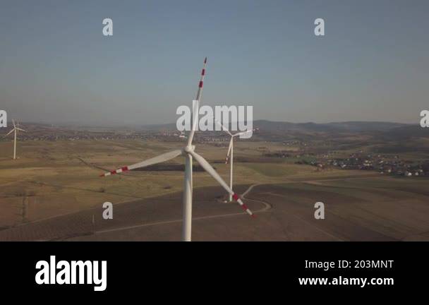 Propeller wind power near. Rotating blades of energy generators ...