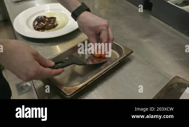 Process of Preparation of Meat Dishes by Chef Cook at Restaurant ...