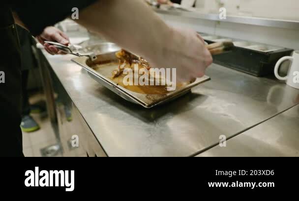 Process of Preparation of Meat Dishes by Chef Cook at Restaurant ...