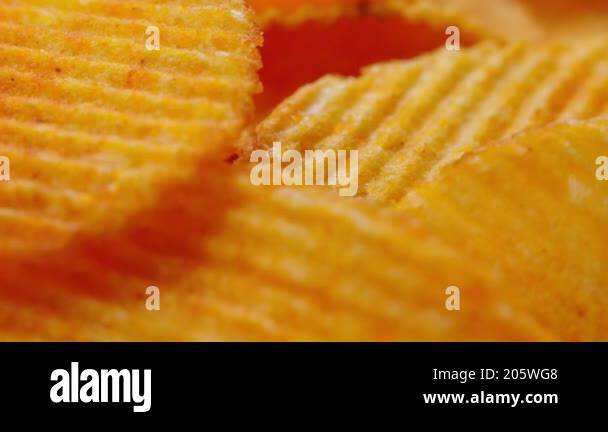 Close up of rotating potato chips, advertisement template for marketing ...