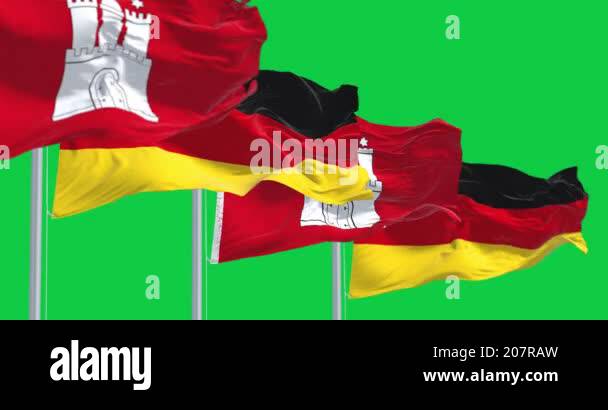 Hamburg city-state flags waving with german national flags isolated on ...