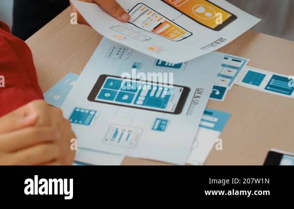 Panorama video of startup company employee planning on user interface ...