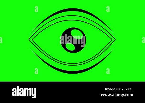 video animation black icon eye blink concept, on a green chroma key ...
