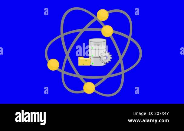 video animation icon database and molecule atom in data science concept ...