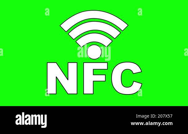 video animation drawing black and white icon NFC text with wifi signal ...