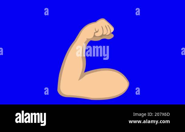 video animation bicep muscular arm, on a blue chroma key background ...