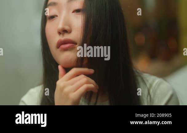 Upset sad frustrated Asian girl stress problem health unwell sick ...