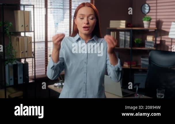Shocked confused Caucasian business woman girl female businesswoman in ...