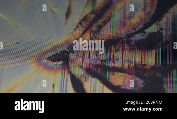 Cracked screen. Matrix distortion. Rainbow glitch noise dust scratches ...