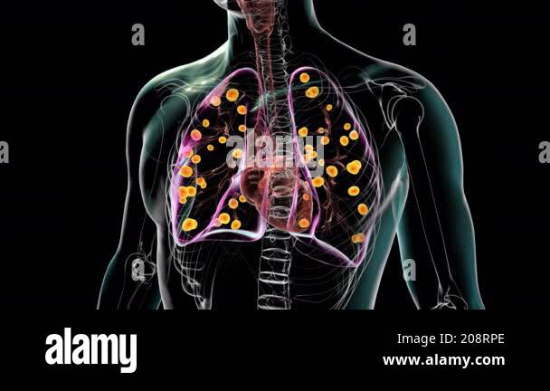 Lung histoplasmosis, 3D animation showing fungal infection caused by ...