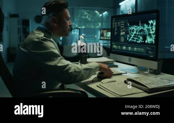 Medium side shot of Caucasian male intelligence officer in uniform ...