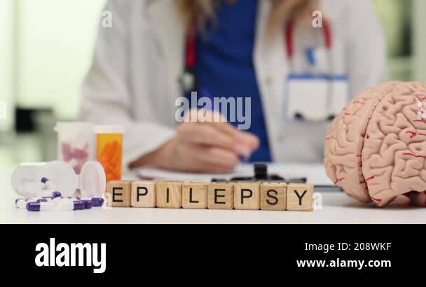 A visual representation of epilepsy with medications and a brain model ...