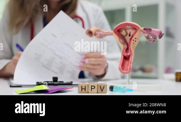 A dedicated doctor reviews vital HPV info and a model of the female ...