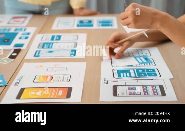 Panorama video of startup company employee planning on user interface ...