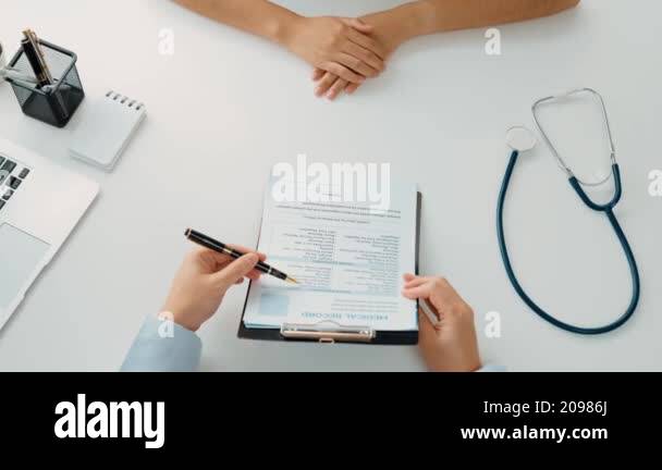 Patient attend doctors appointment at clinic or hospital office ...