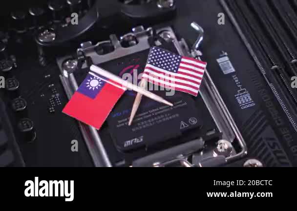 Poznan, Poland - November 25, 2024: Miniature flags of Taiwan and the ...