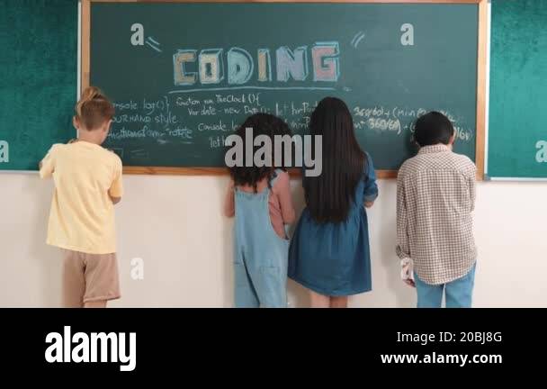 Back view of smart student writing coding engineering prompt and ...