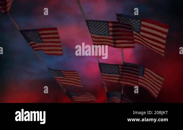 American Flags With Apocalyptic Sky Raging Above Stock Video Footage ...