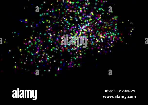 Spinning colorful glitter sparkles in space with plain black background ...