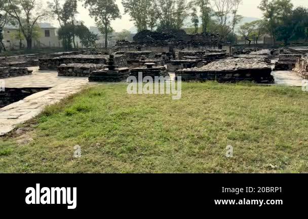 The remains of an ancient Buddhist stupa at the Butkara I archeological ...