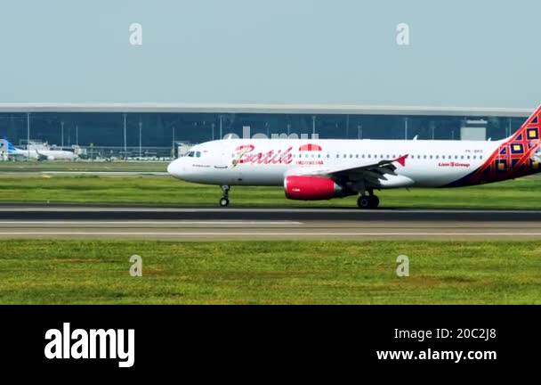 Batik Air's Airbus A320 lands on runway 07L at Sukarno-Hatta Airport, Jakarta Stock Video ...