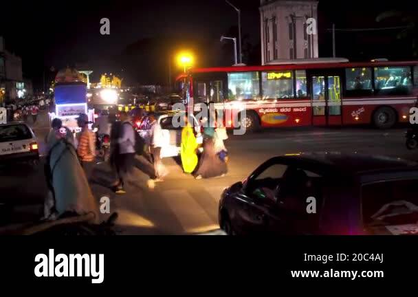 Mysore, Karnataka, India - September 20, 2024: Chaotic atmosphere in an Indian city at night ...