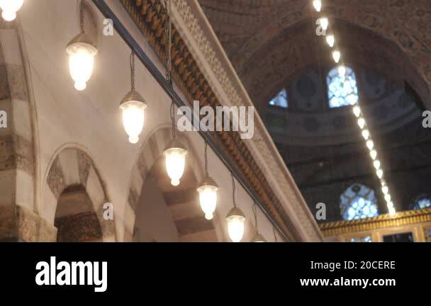 The mosques stunning interior features elegant lights and intricate ...