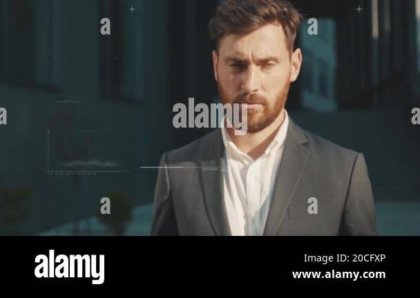Future. Face ID. Technological Biometric Scanning Portrait of Fired ...