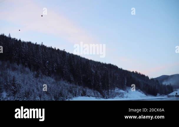 Winter landscape with snow in mountains lake beautiful cold environment ...