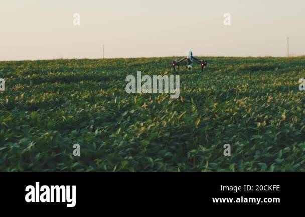 Smart agriculture drone flying in sky rural aerial helicopter agros ...