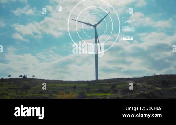 Wind Power. Green Ecology. Windmills with Digitally Holographic Display ...