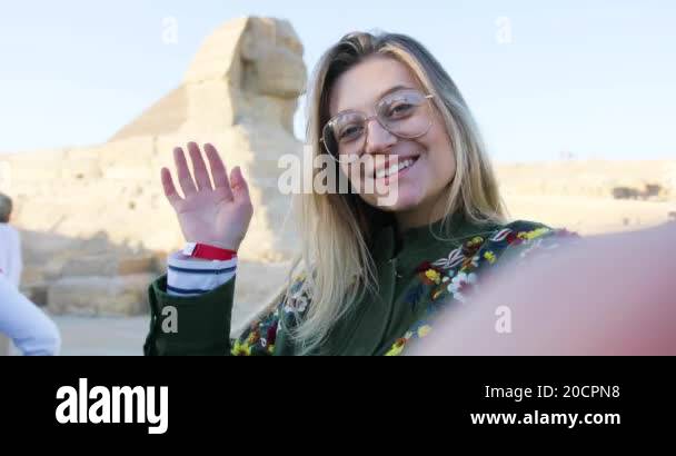 CAIRO, EGYPT - 5 January 2017: Cute beautiful young woman take selfie ...