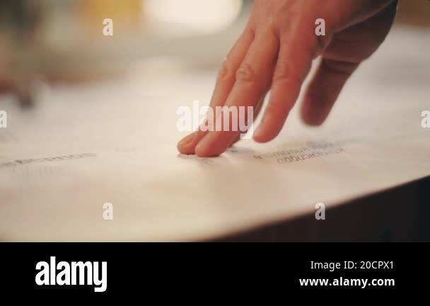 close up architects hand finger man drawn on paper design house ...