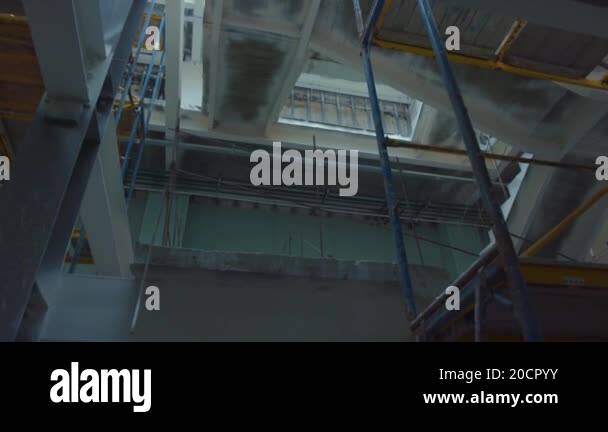 Building construction inside interior deserted old haunted ruins ...