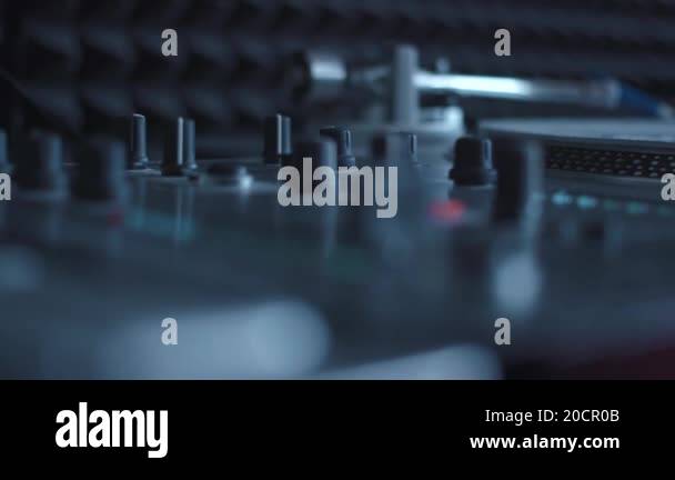 Close up electric machine on table for working of sound designer music ...