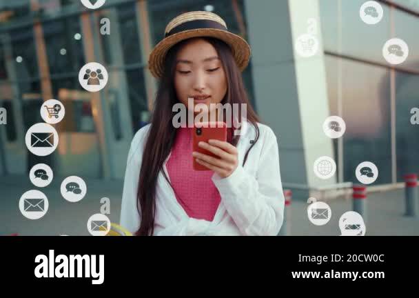 Chinese Fashion Business Girl Internet Influencer Browsing Mobile Phone ...