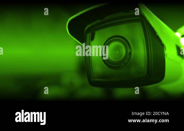 At green light security camera moving recording. CCTV surveillance ...