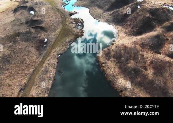 View from copter natural landscape harvesting field aerial. Forest ...