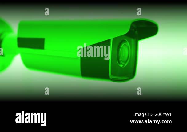 Shot with green light security camera moving recording. CCTV ...