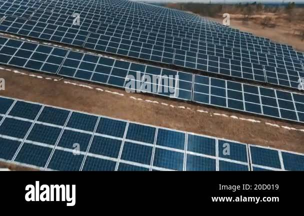 Aerial drone view of spectacular massive agricultural field of solar ...