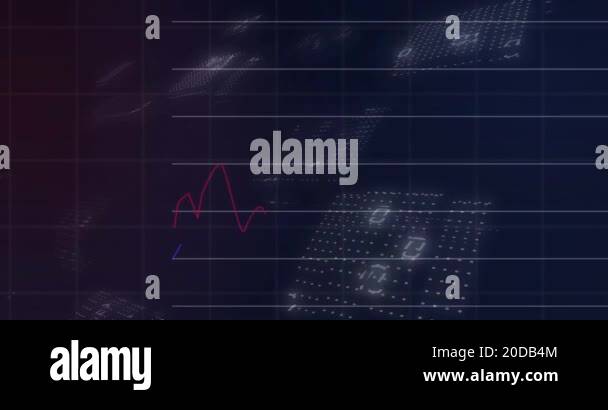 Stock market data and binary code animation over financial graph ...